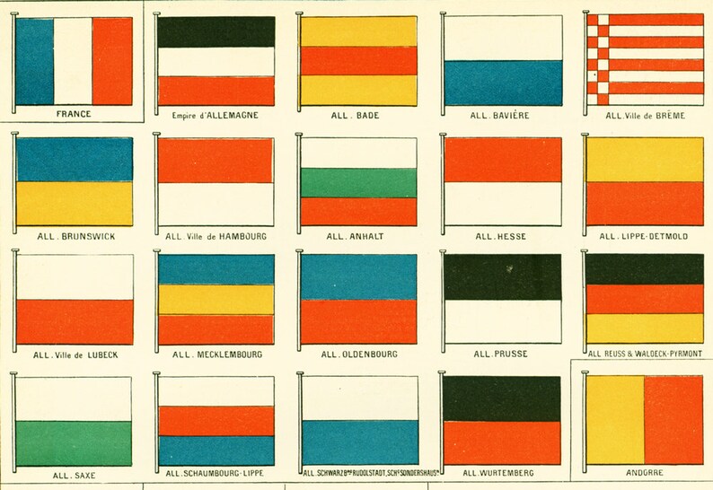 1897 Flags antique large size illustration 40 countries | Etsy