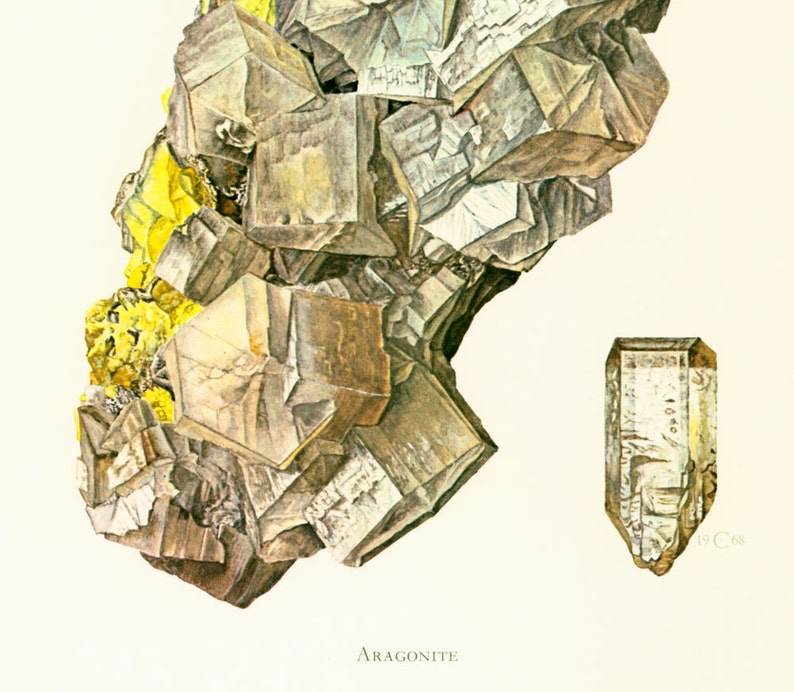 1970 Vintage Aragonite Print. Antique Earth Science. Rocks | Etsy