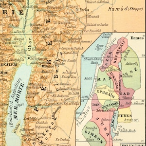 1897 Antique Map of Palestine Jerusalem Israel Holy Land Larousse Print ...