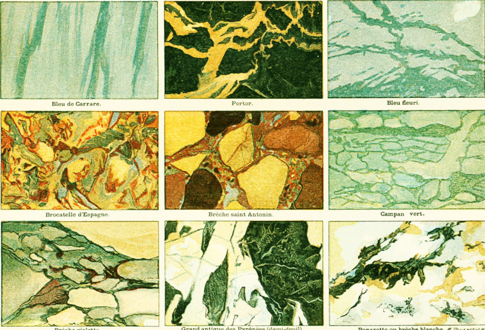 1897 Marbles Chart, Minerals, Gemstones, Antique Print, Larousse Large ...