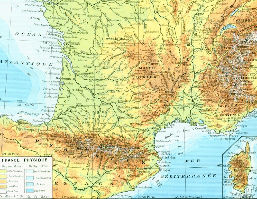 1933 Antique Map of France. Antique French Map. Encyclopedia Larousse ...