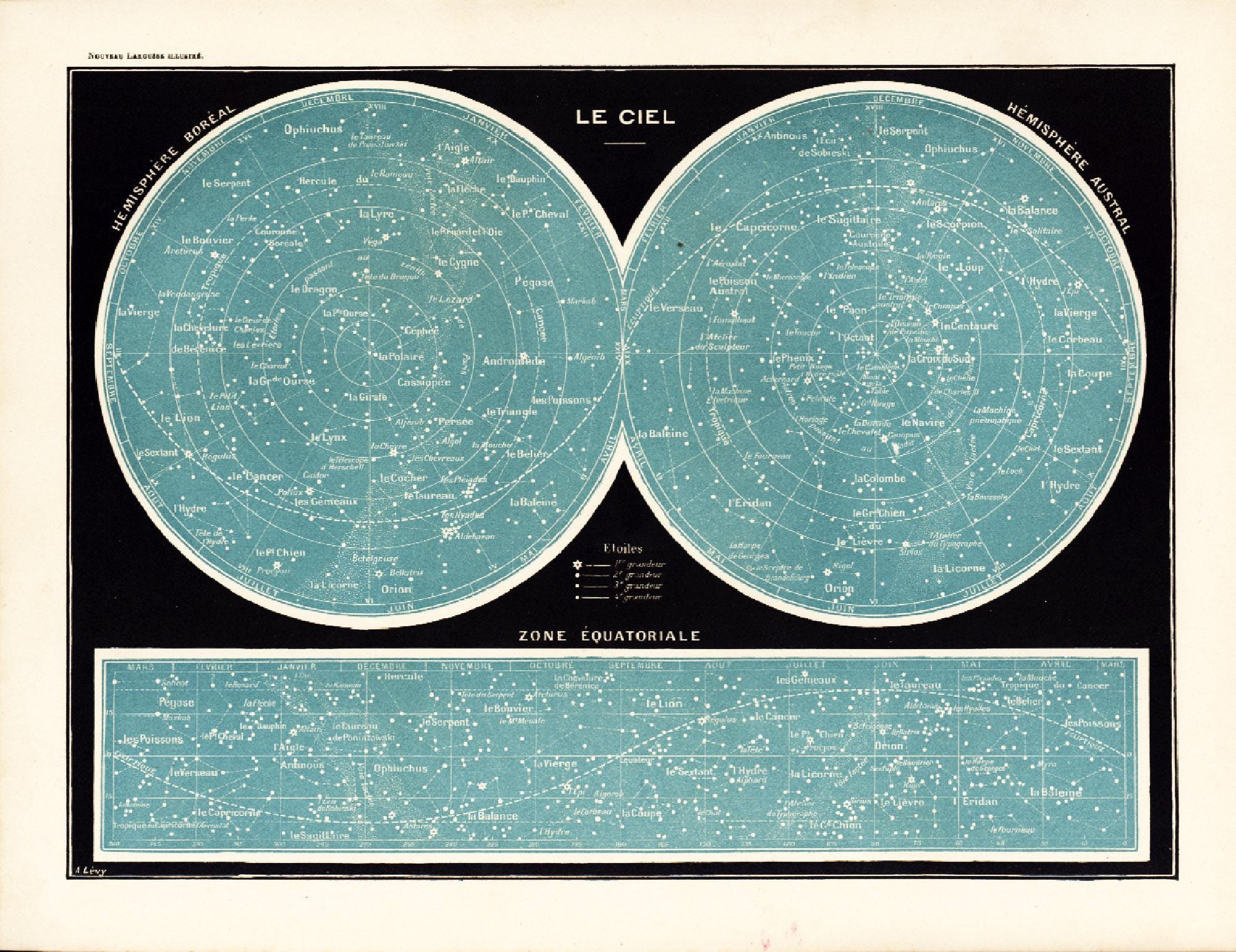 1897 Vintage Sky Map. Constellation. Southern Hemisphere. Celestial ...