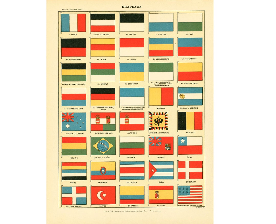 1897 Flags Antique Large Size Illustration 40 Countries - Etsy