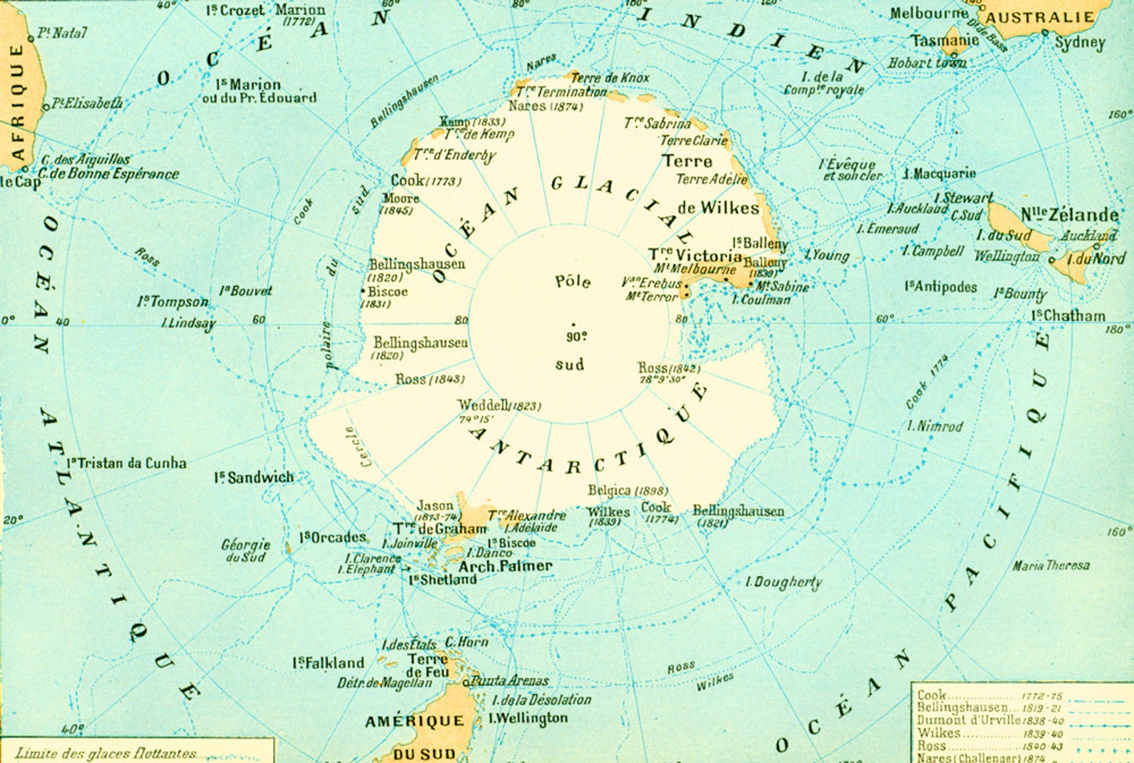1897 Large Size Polar Map, Arctic & Antarctica Antique Print, French ...