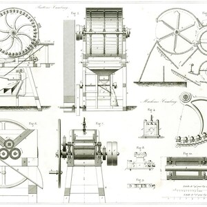 1843 Threshing Machine Thresher Old Style Print Antique Farm Equipment ...