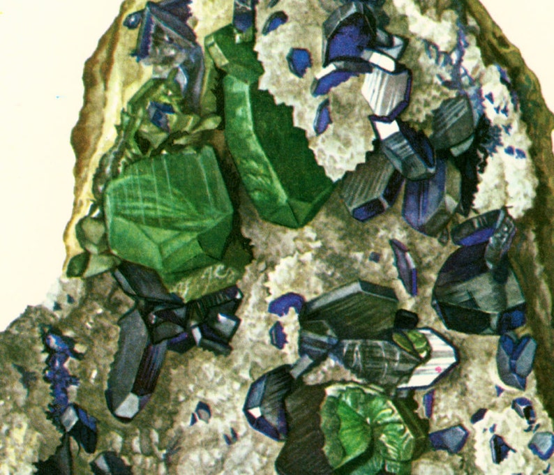 1970 Vintage Azurite Print . Precious Stones illustration. | Etsy