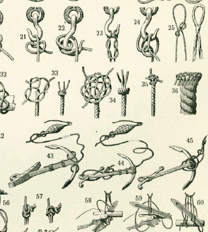 1933 Antique Knot Chart. Knot Tying. Fishing Knot. Original French ...