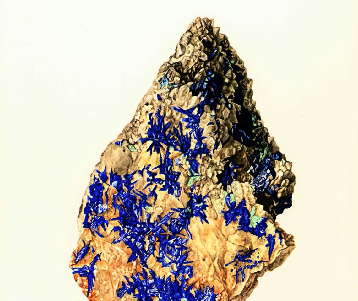 1970 Vintage Blue Linarite Crystals Print . Antique Earth Science ...
