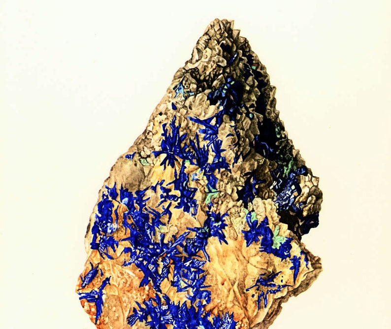 1970 Vintage Blue Linarite Crystals Print . Antique Earth Science ...