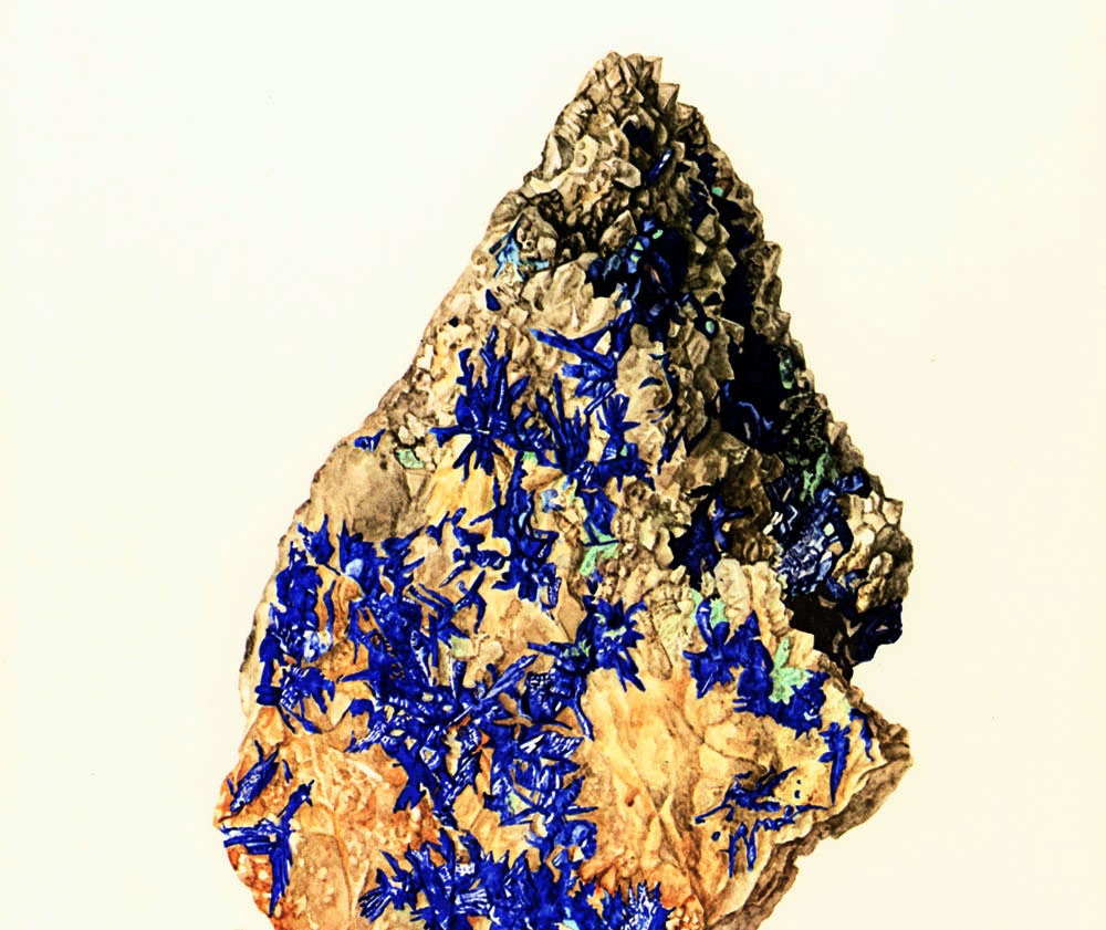 1970 Vintage Blue Linarite Crystals Print . Antique Earth Science ...