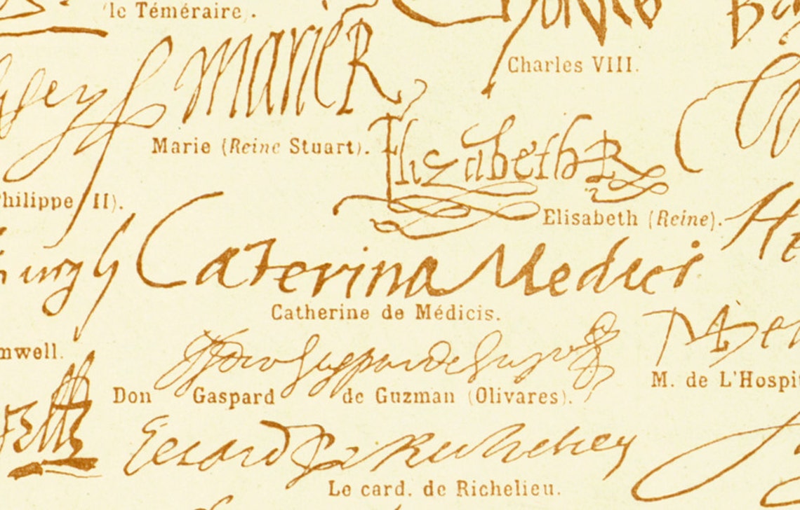 1897 Autograph Signatures Antique Print Larousse Large Size 115 Years ...