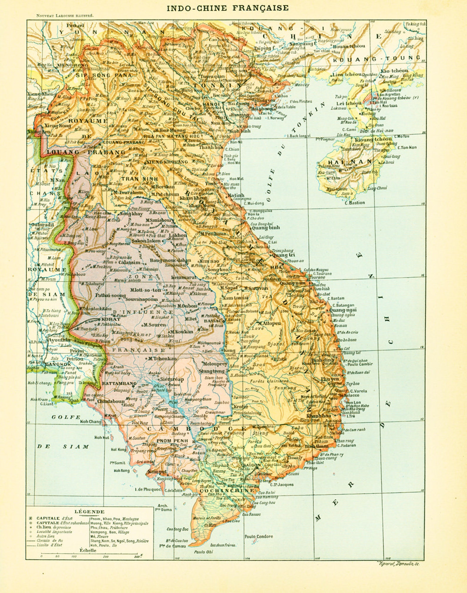 1930 Antique Map of ASIA Antique Indochina Map Larousse - Etsy