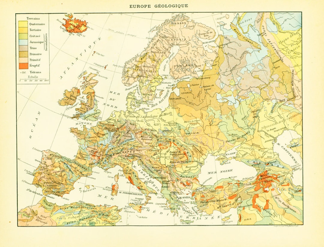 1897 Antique European Geological Map 115 Years Old Wall Art - Etsy