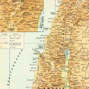 1897 Antique Map of Palestine Jerusalem Israel Holy Land Larousse Print ...
