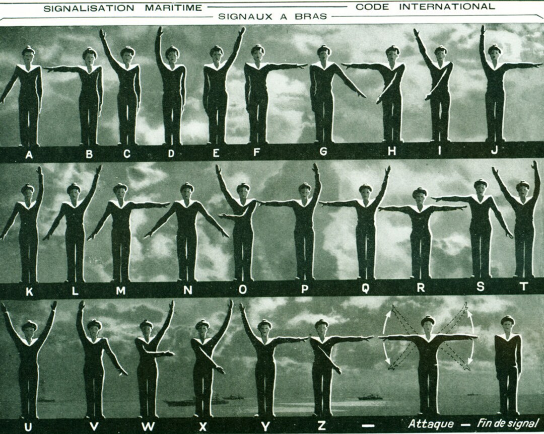 1948 Alphabet Semaphore Flag International Signals Original Print ...