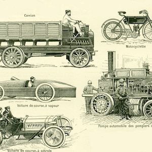 1897 Automobiles Vehicles Cars Antique Large Size Illustration Original ...