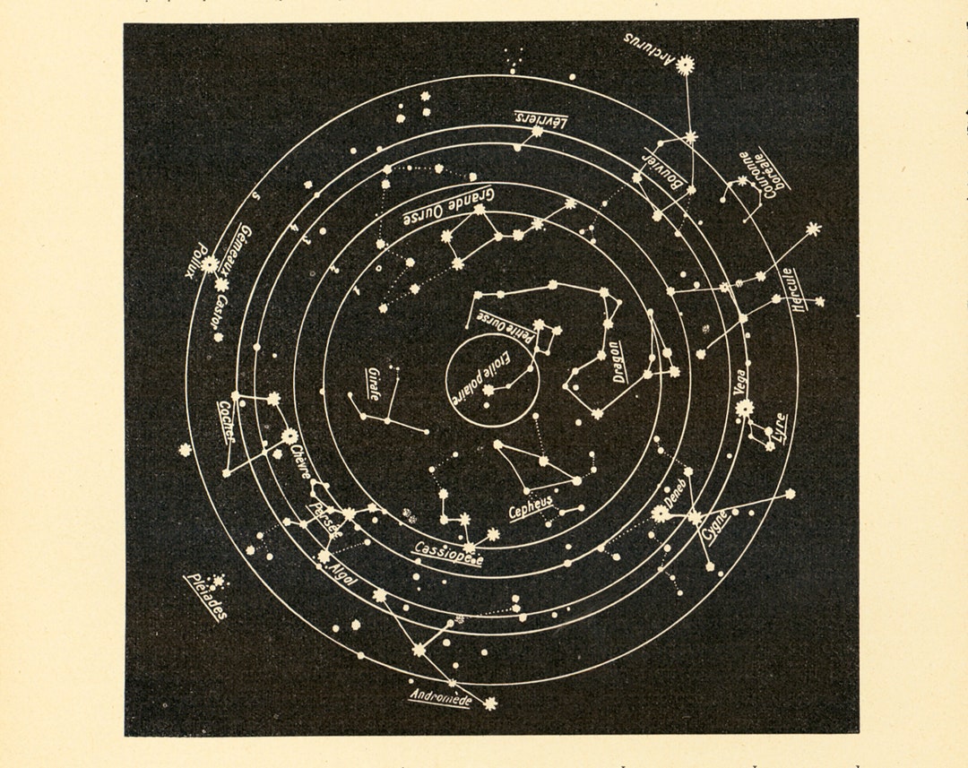 1908 Antique Sky Map Stars Map Astronomy Astronomical Earth Science ...