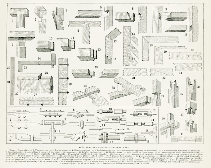1897 Antique Joinery Woodworking Joints Logging Print Timber | Etsy