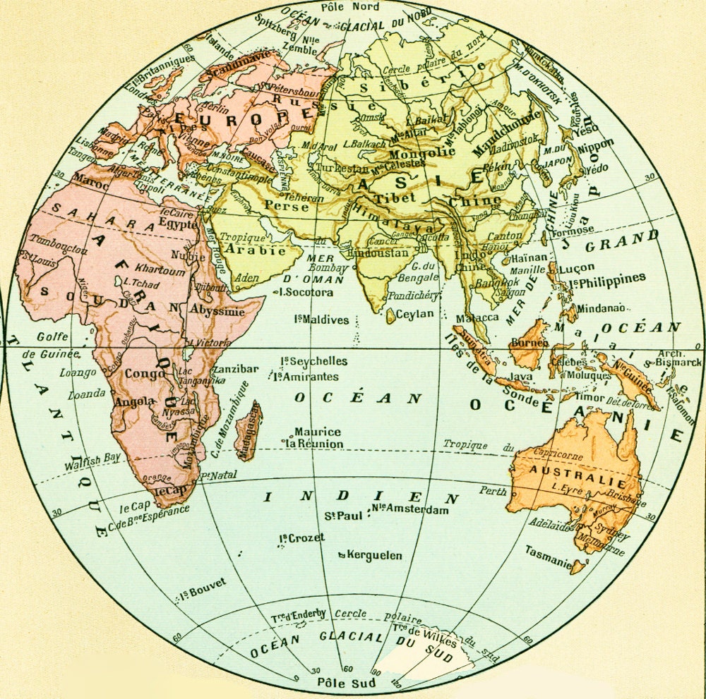 1897 Antique World Map Planisphere Larousse Large Size 115 | Etsy