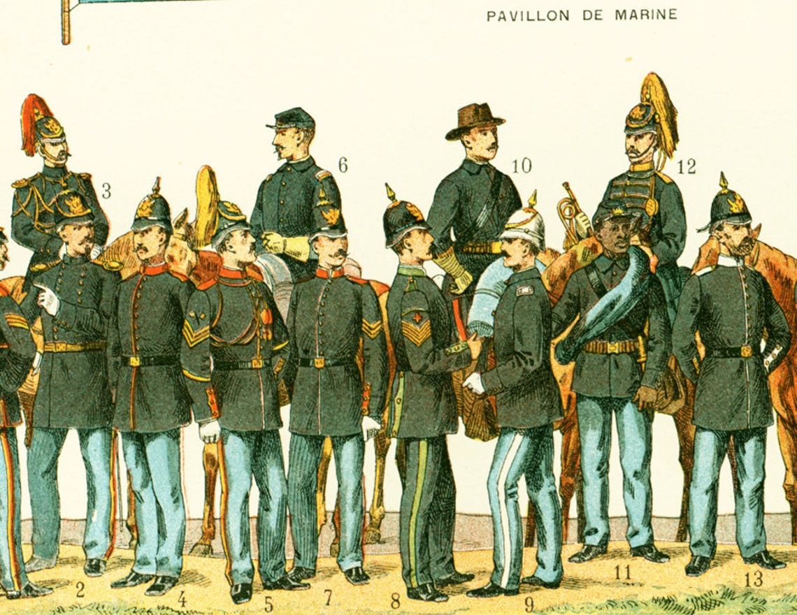 1897 Etats-unis, Flags & Uniforms, History Antique Print, Larousse ...