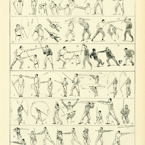 1897 Fencing Fighting Cane Sport Antique Print Larousse French Vintage ...
