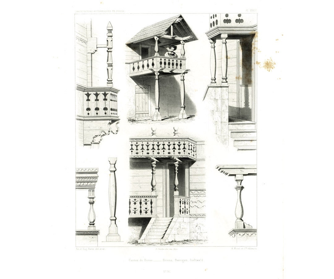 1861 Balcony Wooden Baluster Roof Pediment Facade Swiss Chalet Canton ...