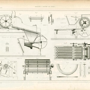 1861 Antique Cotton Gin Print Antique Cotton Engine Farming Tools ...