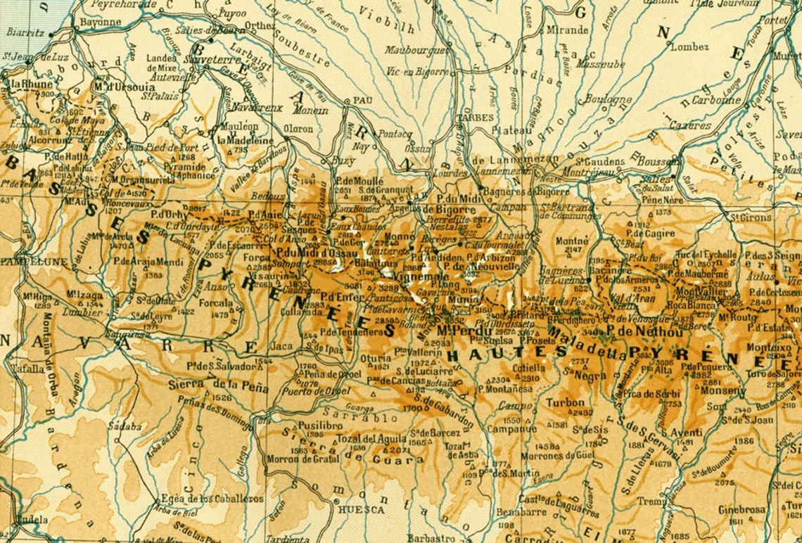 1897 Old Map of Pyrenees Pyrenees Map Antique Print Vintage - Etsy UK