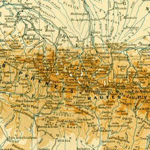 1897 Old Map of Pyrenees, Pyrenees Map Antique Print, Vintage Poster ...