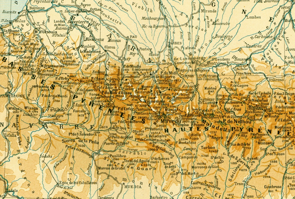 1897 Old Map of Pyrenees Pyrenees Map Antique Print Vintage - Etsy UK
