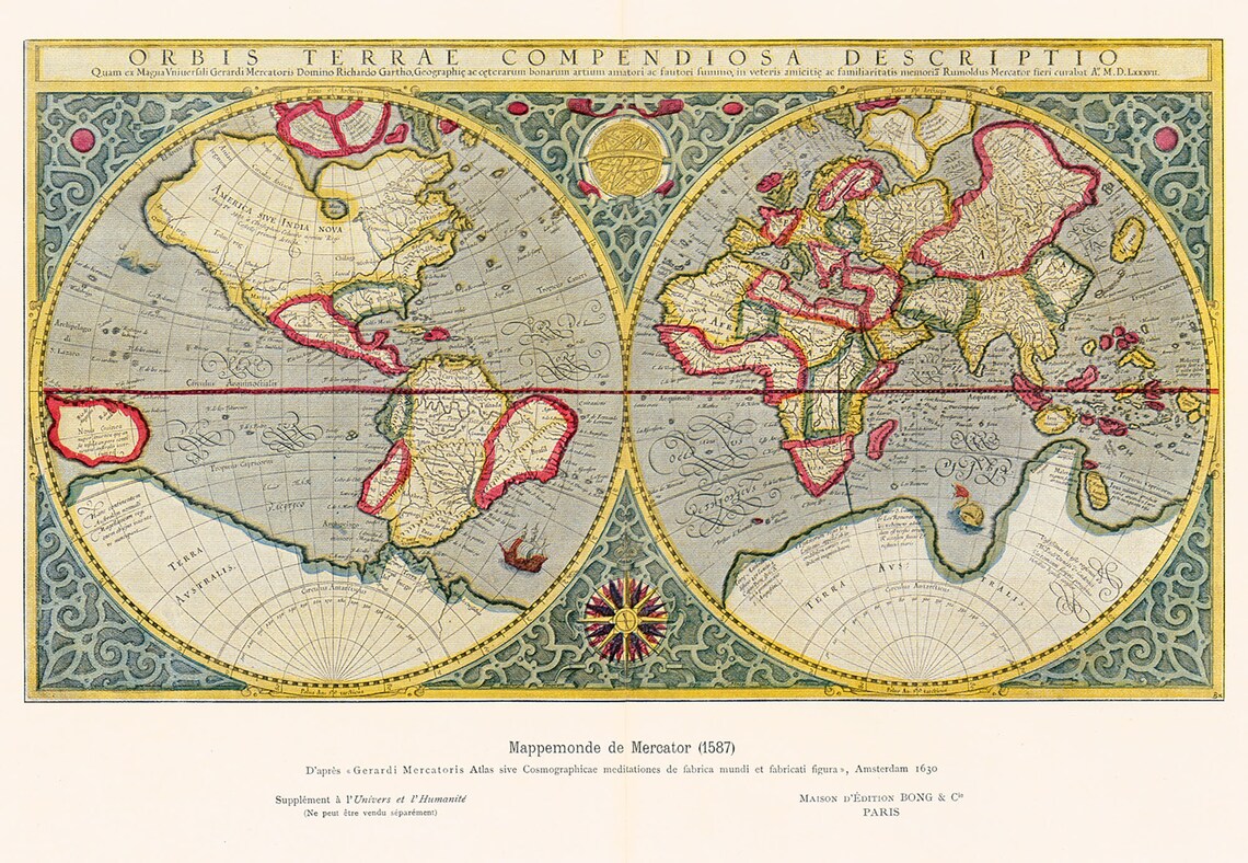 1908 Mercator Cylindrical Projection for Navigation Antique | Etsy