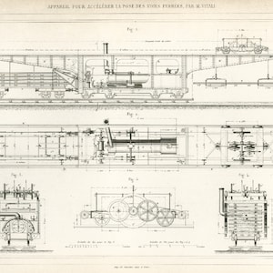 1872 Railway Engines Antique Poster - Classic Steam Train Print ...