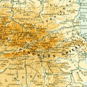 1897 Old Map of Pyrenees, Pyrenees Map Antique Print, Vintage Poster ...