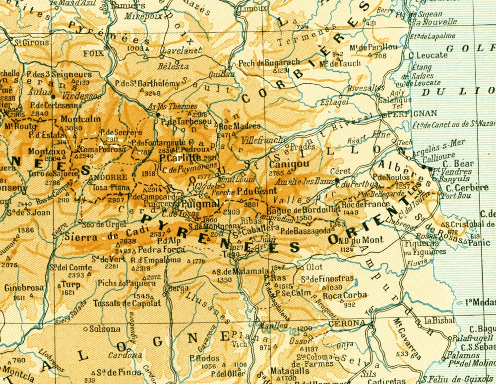 1897 Old Map of Pyrenees Pyrenees Map Antique Print Vintage - Etsy UK