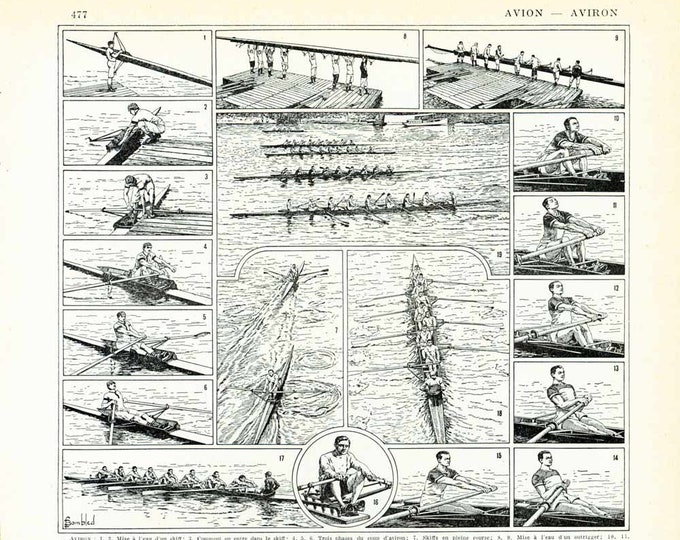 1933 Antique Rowing Print Watercraft Racing Shell Outrigger - Etsy