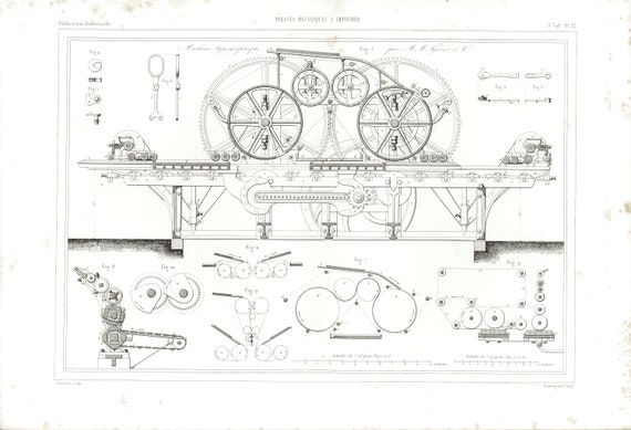 1877 Printing Press Mechanical Device Wall Art Design | Etsy