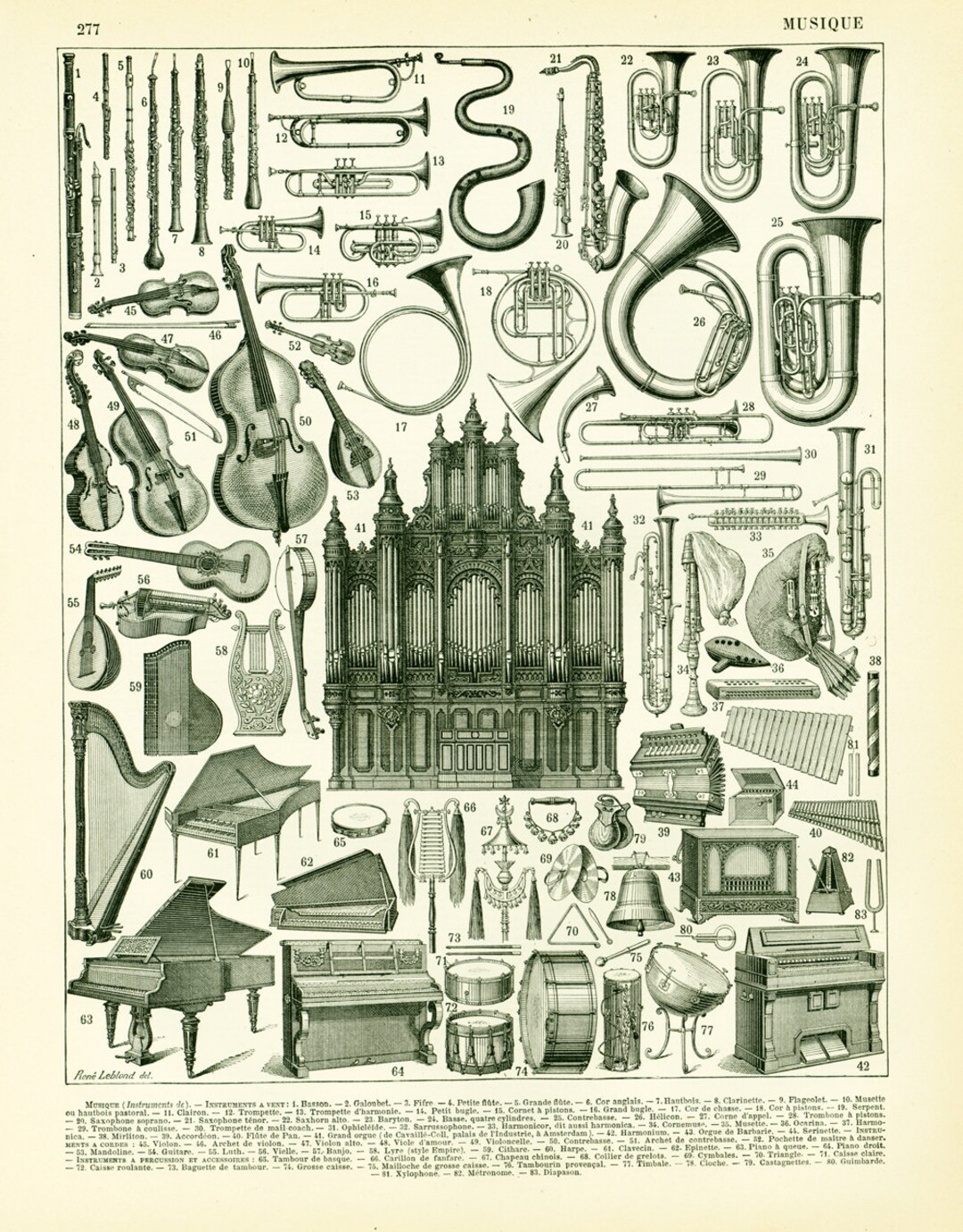 1897 Antique Musical Instruments Violin Guitar Piano Harp Flut Antique ...