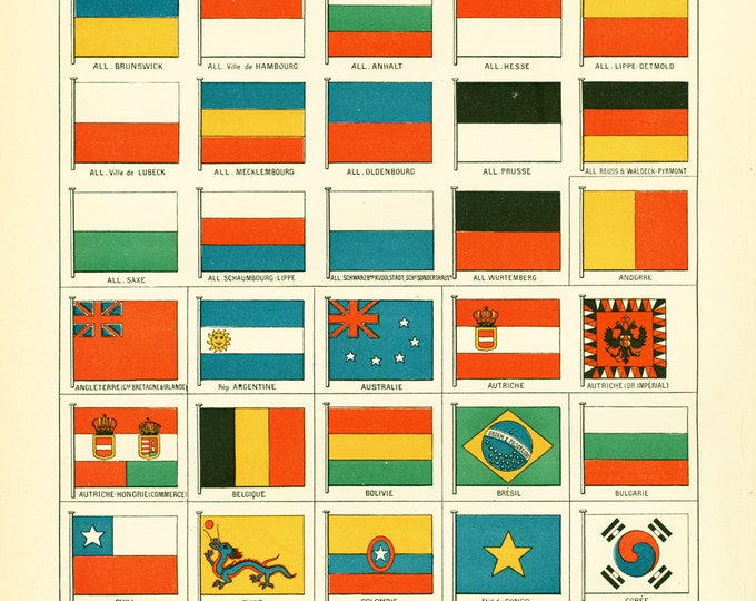 1897 Flags Antique Large Size Illustration 40 Countries - Etsy
