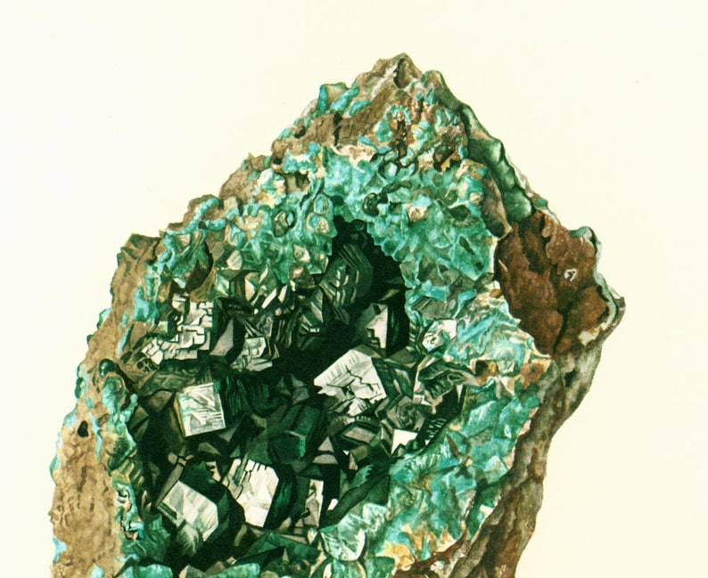 1970 Vintage Green Dioptase Print. Antique Earth Science. Rocks ...