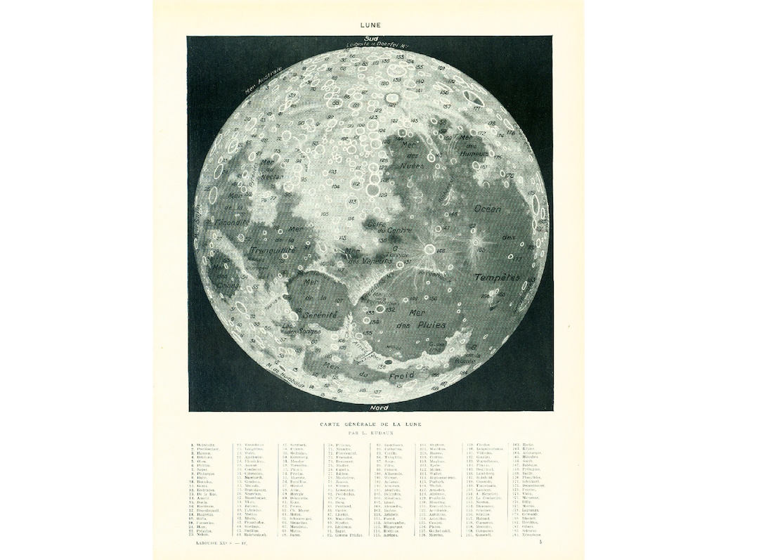 1933 Vintage Moon Print. Moon Map Print. Authentic Framable Art. Larousse, Paris, France. - Etsy