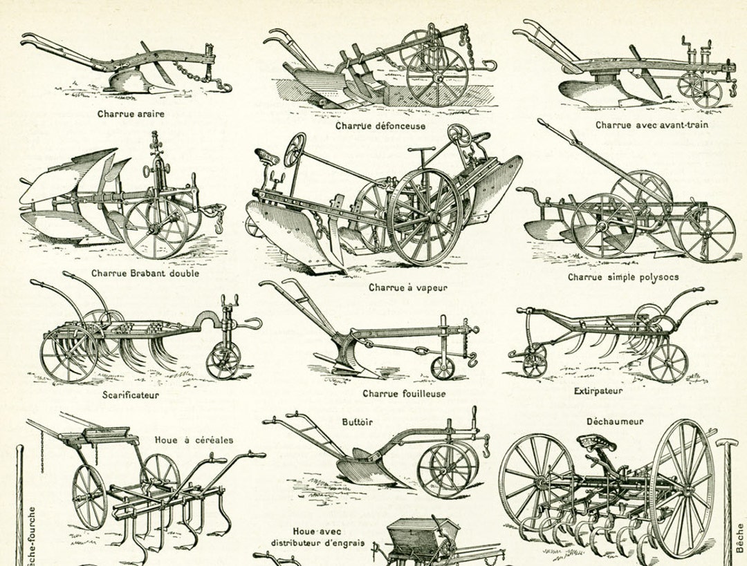 1897 Agriculture Tools, Sowing Machine, Original Antique Print, Farming ...