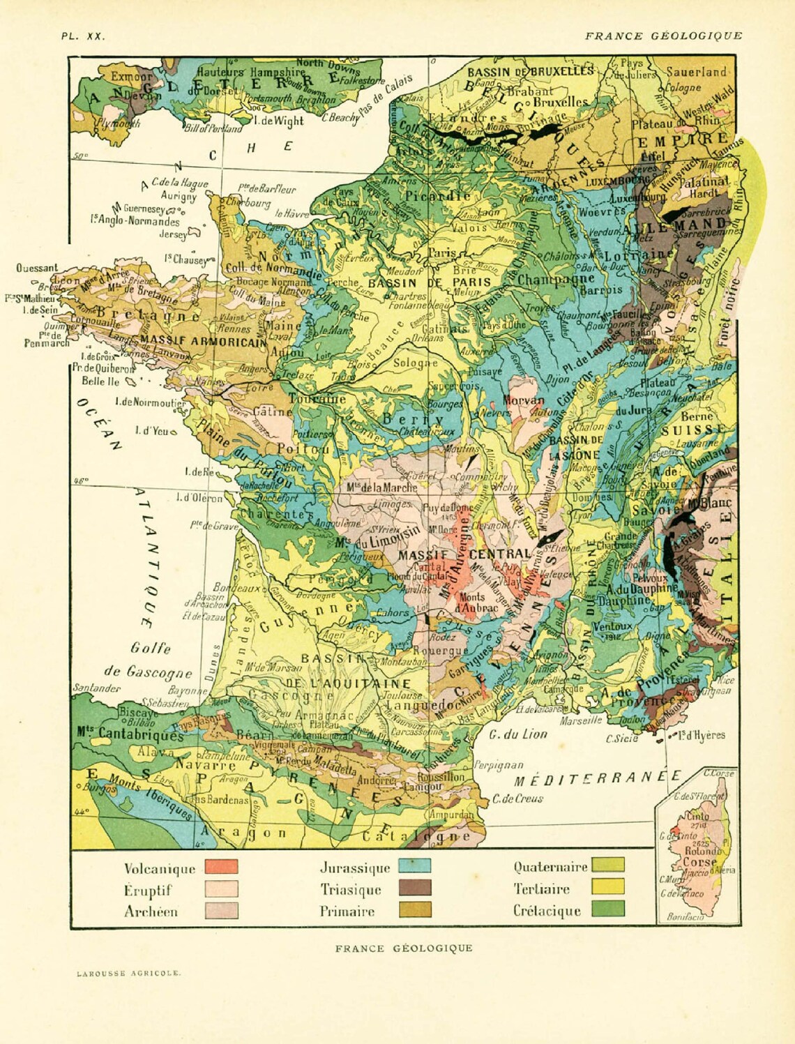 1922 France Map Large Size Antique Print Physical and - Etsy