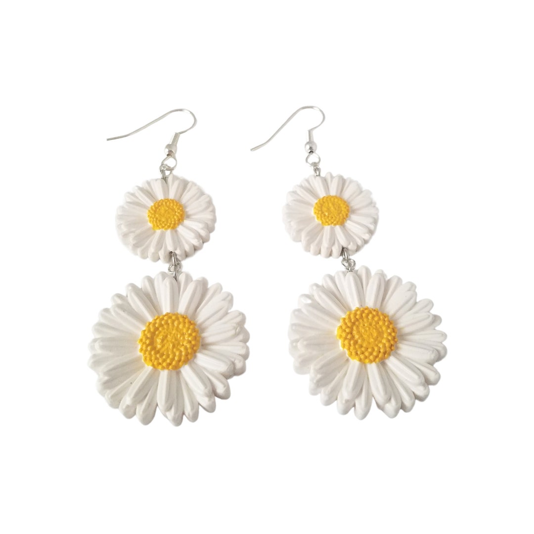 White Double Daisy Earrings, Flowers Earrings, Gift for Her, Gifts for ...