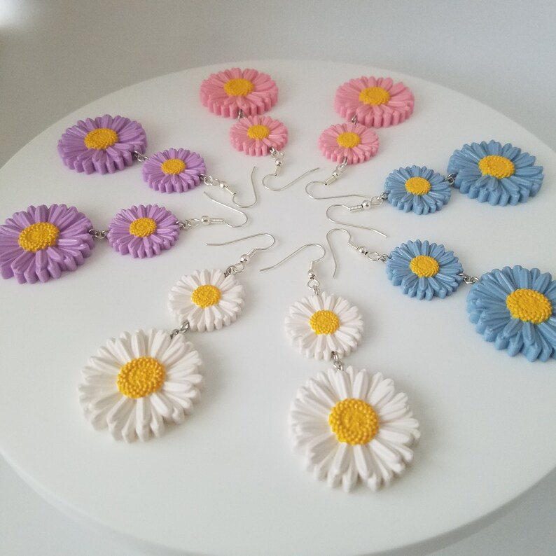 White Double Daisy Earrings, Flowers Earrings, Gift for Her, Gifts for ...