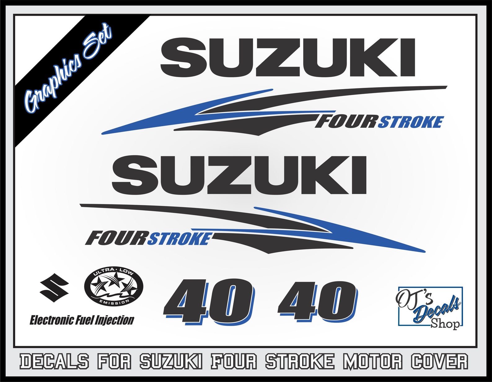 Suzuki Four Stroke Decal Kit - Outboard Engine Replacement Die-cut ...