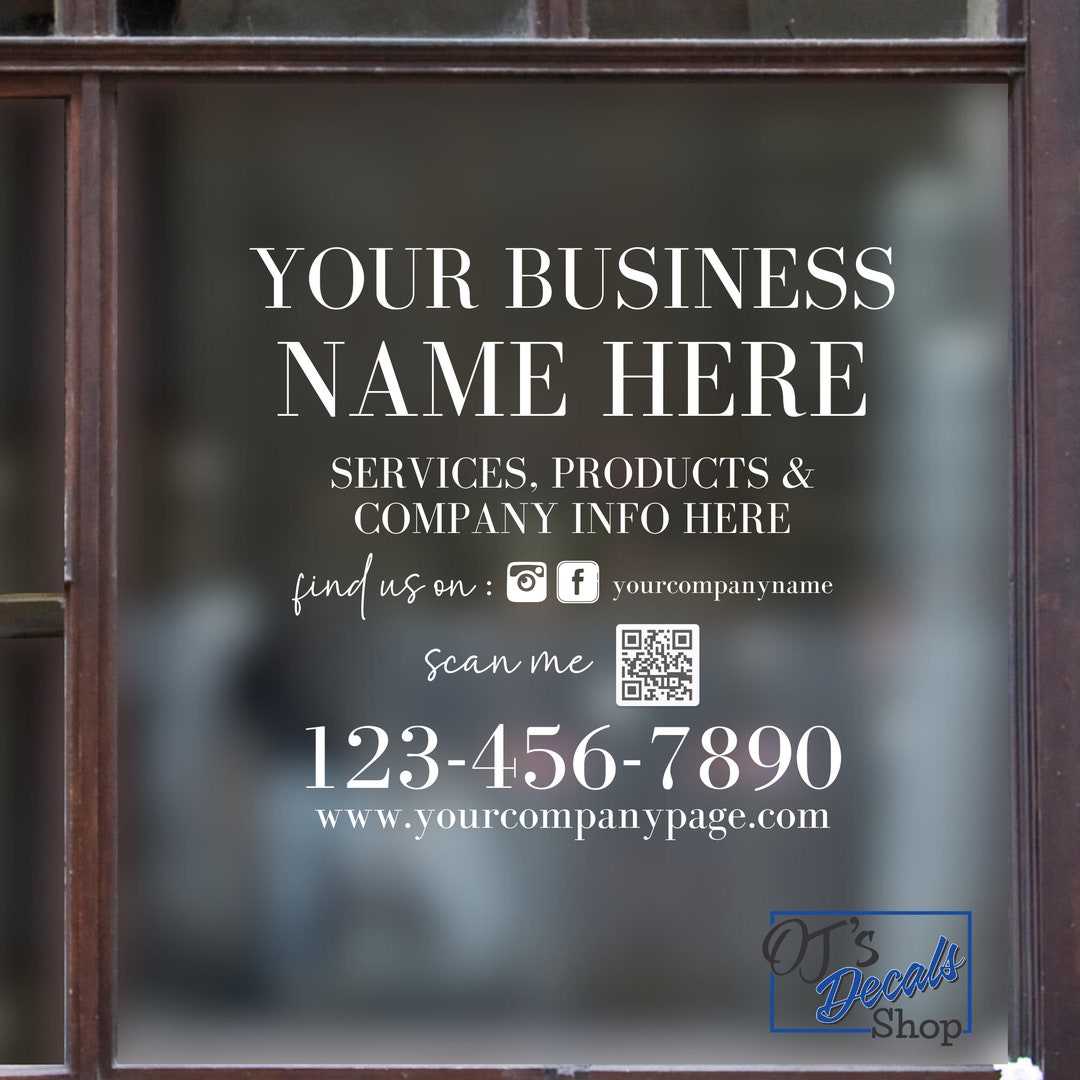 Custom Business Window Decal, Personalized QR Code Sign, Storefront ...