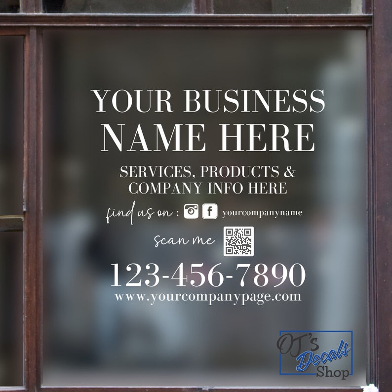 Custom Business Window Decal, Personalized QR Code Sign, Storefront ...