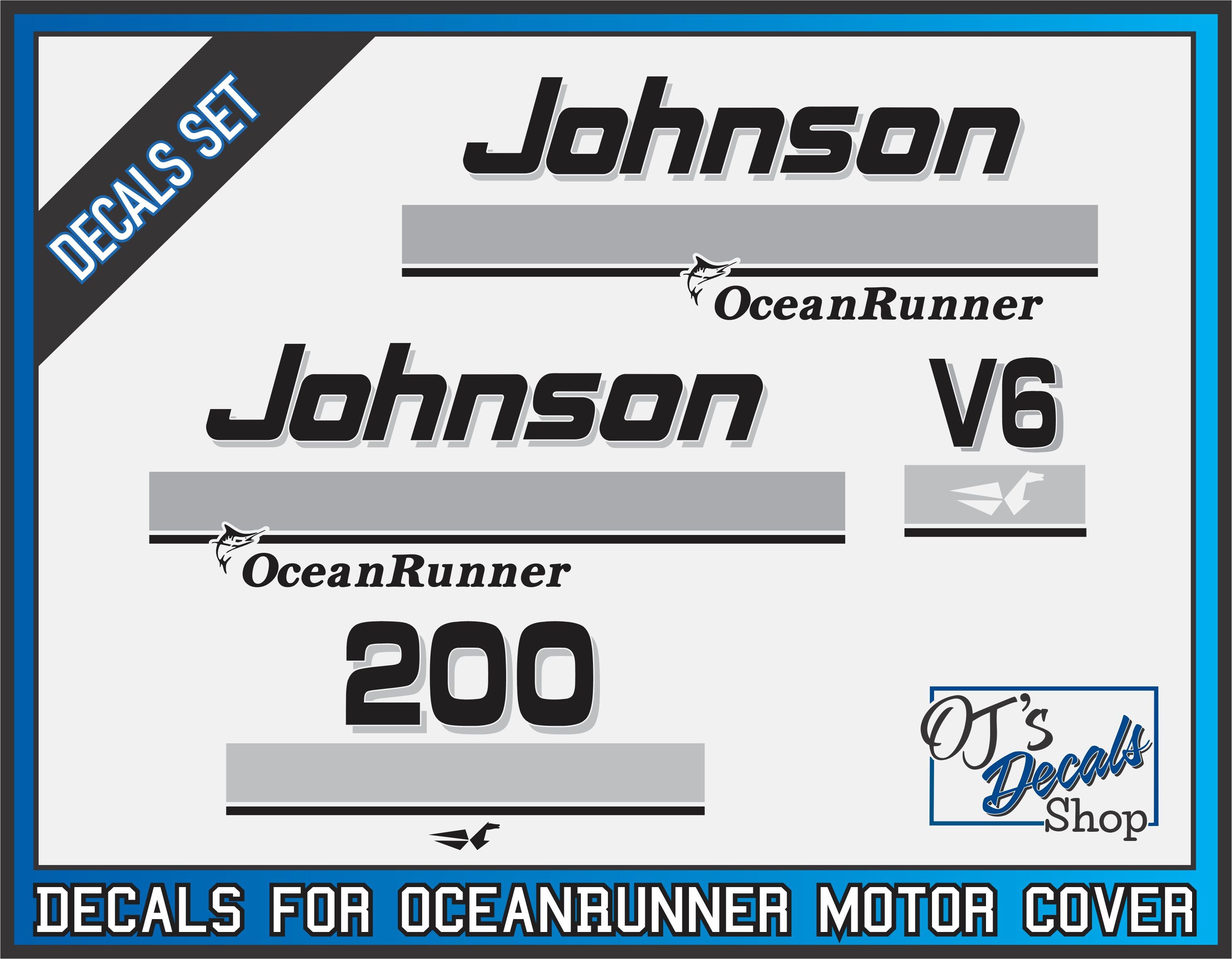 Johnson Oceanrunner 200HP Outboard Engine Replacement Die-cut Stickers ...