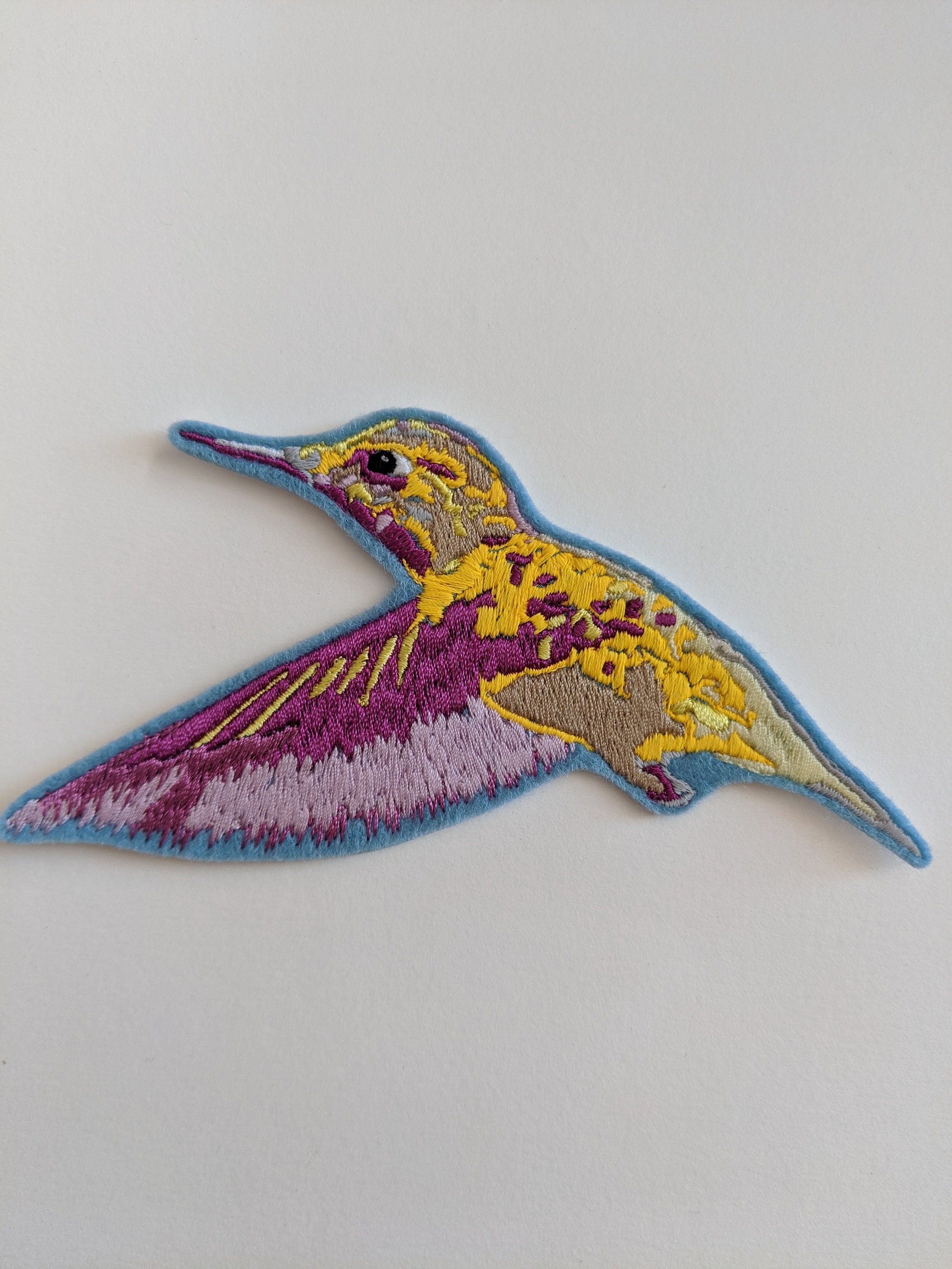Digitally embroidered hummingbird patch | Etsy