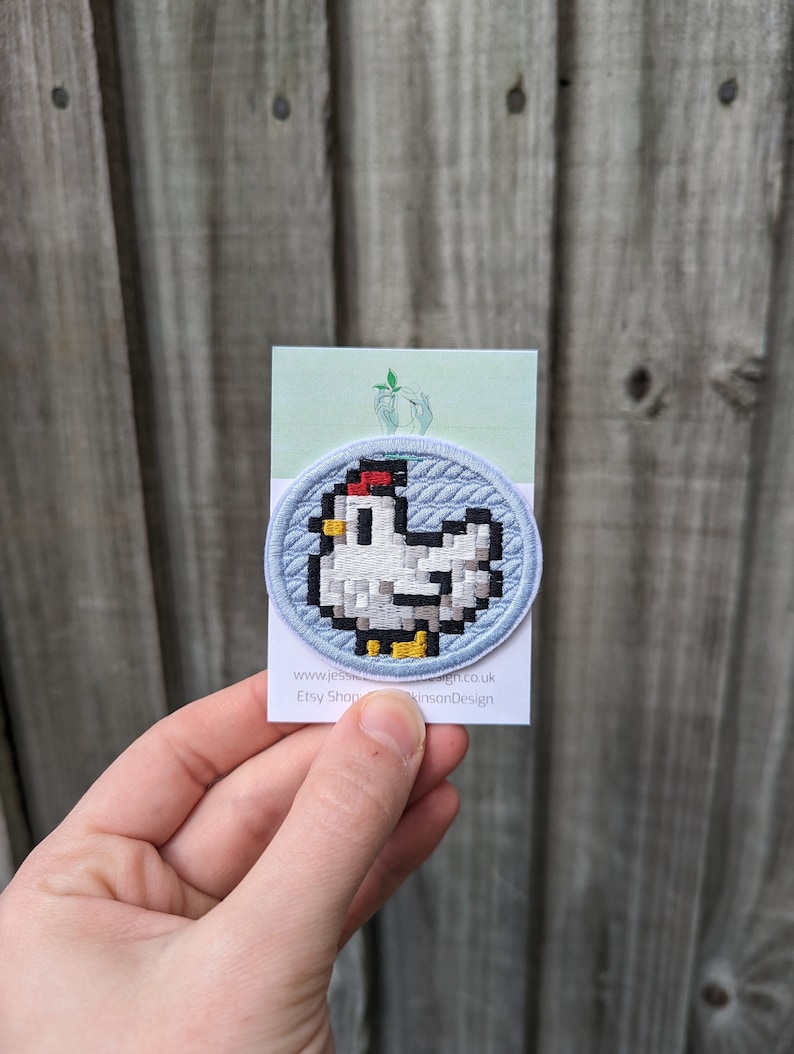 Stardew Valley Chicken Sprite Pixel Art Digitally Embroidered Adhesive ...